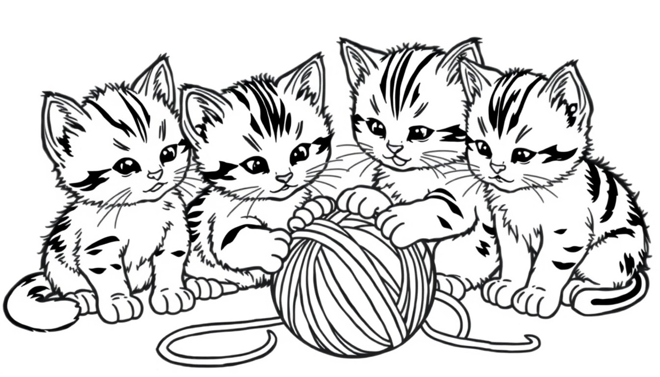 Cute Kittens Playing Coloring Pages - Cool Coloring Pages