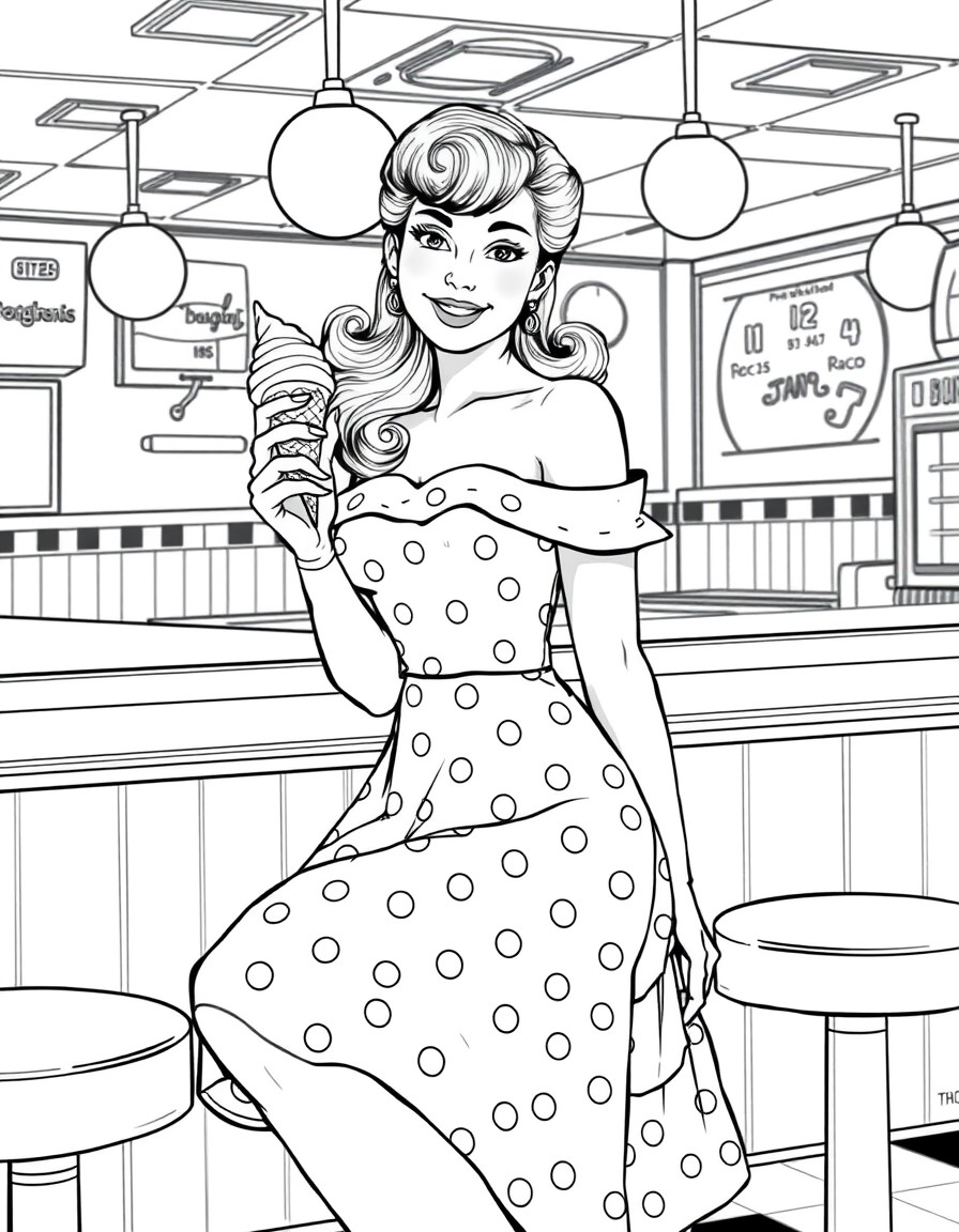 Vintage Diner Girls Coloring Pages - Cool Coloring Pages