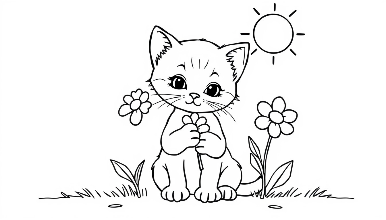 Kittens with Flowers Coloring Pages - Cool Coloring Pages