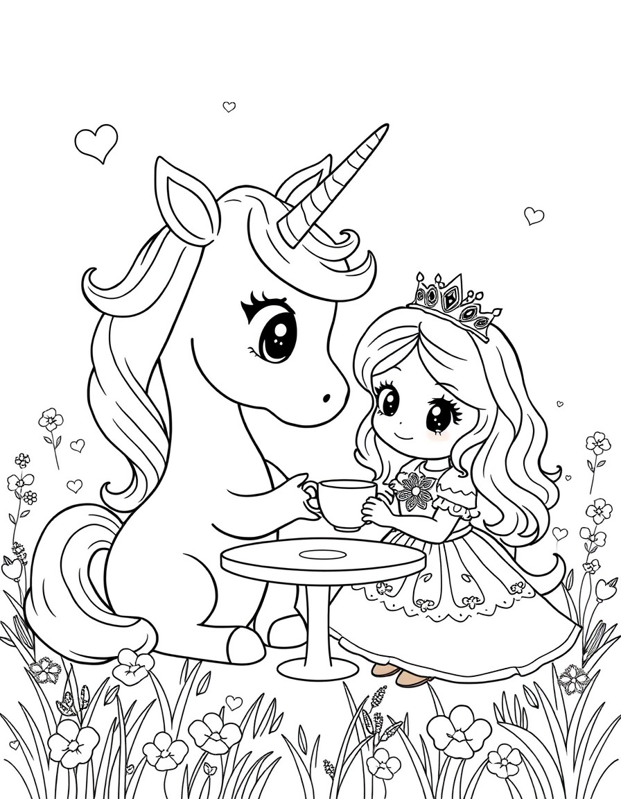 Cute Princesses and Unicorns Coloring Pages - Cool Coloring Pages