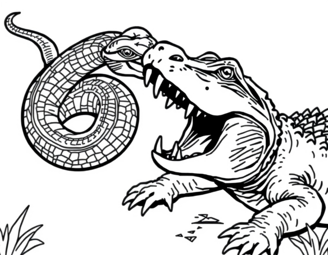 Snake and Alligator Showdown Coloring Pages - Cool Coloring Pages